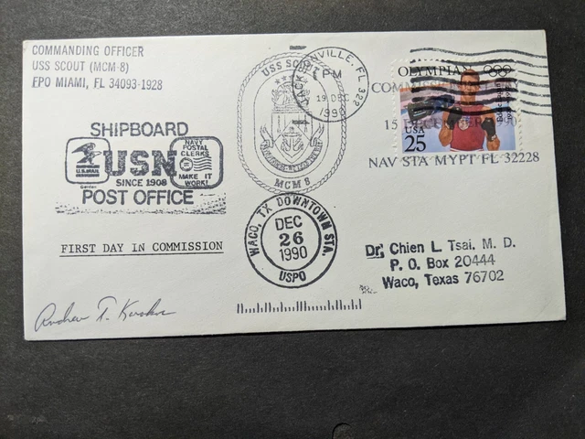 USS SCOUT MCM-8 Naval Cover 1990 SIGNED COMMISSIONED Cachet $19.99 ...