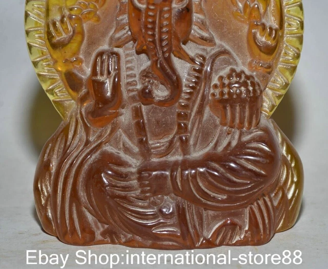 5& OLD CHINA Red Amber Carving Feng Shui Ganesha Elephant Buddha Statue ...