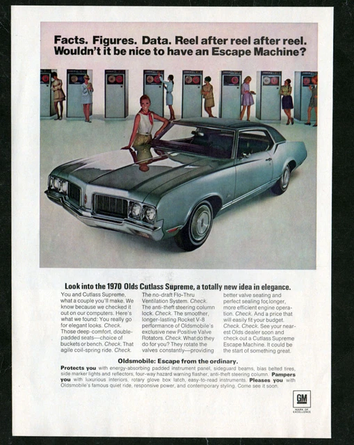 1970 OLDSMOBILE CUTLASS Supreme Vintage Original Print AD Blue car ...