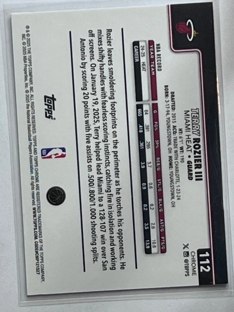 2025-26 TOPPS CHROME Basketball - Terry Rozier III - X-Fractor #11 £2. ...