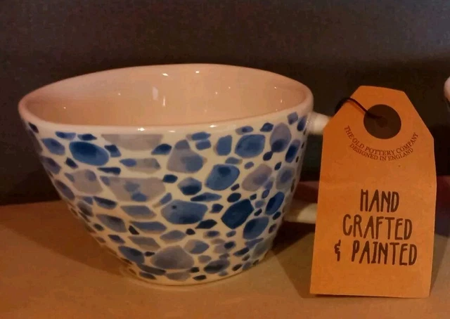 THE OLD POTTERY Company Mug Large white And Blue wonky mug Quirky Cup £ ...