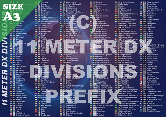 11 METER CB DX Divisions Chart - Printed Poster A3 - Prefix Map SSB ...