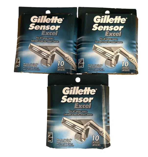LOT OF 30 Gillette Sensor Excel Razor Blade Refills 3 PACKS Cartridges ...