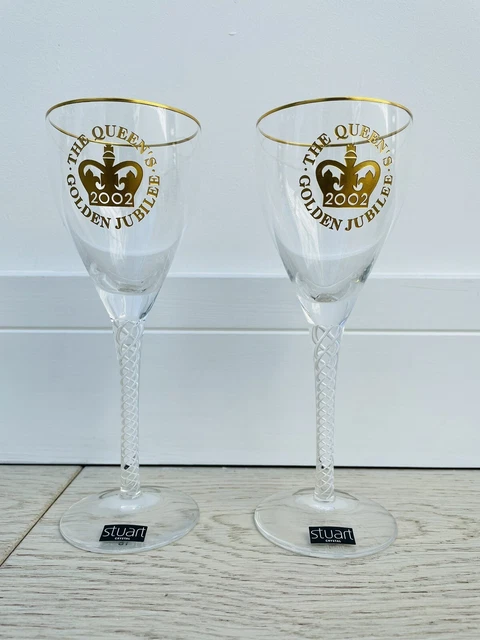 PAIR QUEEN ELIZABETH II Golden Jubilee Commemorative Wine Glasses ...