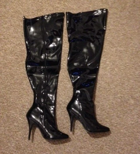 PLEASER BLACK PVC thigh boots size 8/41 Fits wider legs £95.00 ...