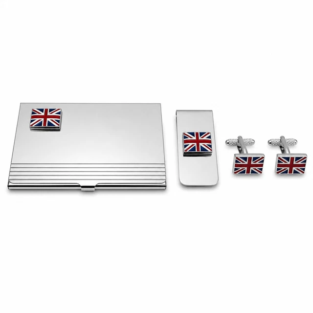 UNION JACK BUSINESS Card Holder, Money Clip & Cufflink Set for Men ...