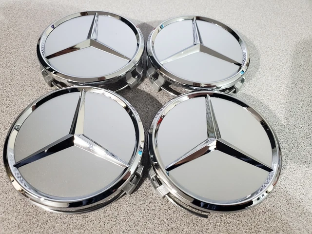 SET OF 4 75MM Wheel Center Rim Hub caps for Mercedes-Benz Silver Chrome ...
