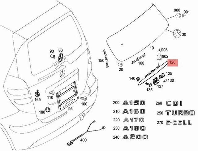 MERCEDES W169 CLASSE A Modanatura Maniglia Portellone Bagagliaio Oem ...