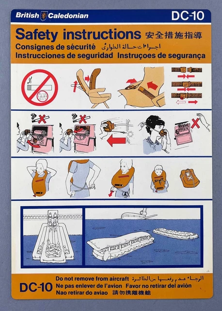 BRITISH CALEDONIAN DOUGLAS Dc-10 Vintage Airline Safety Card Bcal 5340D ...