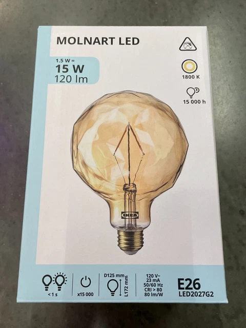 IKEA MOLNART LED Bulb E26 120 lumen, globe faceted glass brown/clear 5 ...
