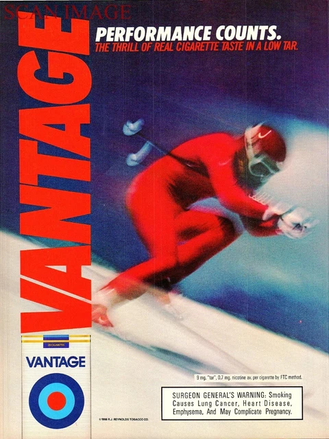 1986 ADVERT VANTAGE Low Tar Cigarettes Tobacco Original SKIING Print Ad ...