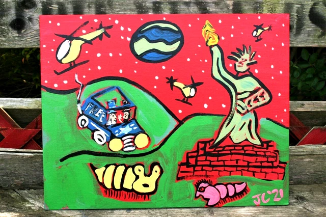 STATUE OF LIBERTY ON MARS by Jr CHARLIE FAST FOLK POP ART SPACE WORMS ...