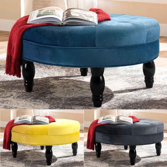 ROUND CHESTERFIELD VELVET Footstool Coffee Table Deep Button Ottoman ...
