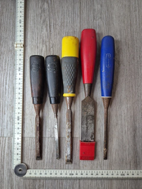 VINTAGE SET OF Chisels Stanley Footprint Marples Old Tools £19.00 ...