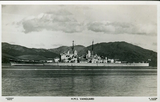 HMS VANGUARD (1944) WWII post-war Royal Navy's last battleship postcard ...