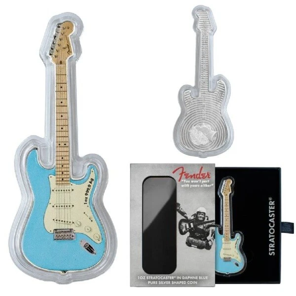 1 OZ 2023 Daphne Blue Fender Stratocaster Guitar .999 Fine Silver ...