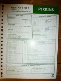AD3.152 S - Fiche Technique Perkins - Massey ferguson EUR 2,00 - PicClick FR