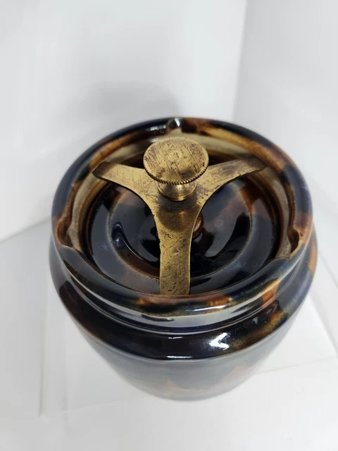 ANTIQUE TOBACCO HUMIDOR 1920s Aonian Pottery Made in England Brass Lid ...
