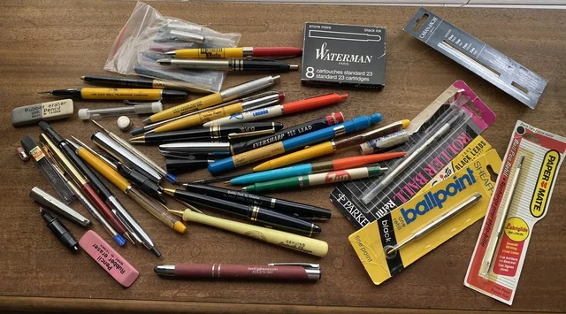 LARGE PEN LOT vintage collection junk drawer Over 20 Ball Point Pens ...