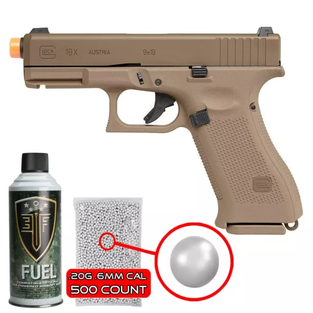 UMAREX GLOCK 19X Airsoft Pistol, Gas Blowback, Green Gas & BB Bundle ...