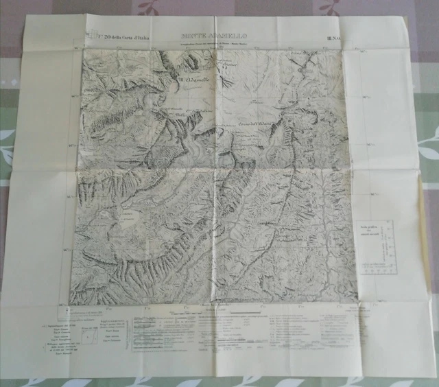 VECCHIA MAPPA CARTINA Monte Adamello foglio 20 militare 1931 militaria ...