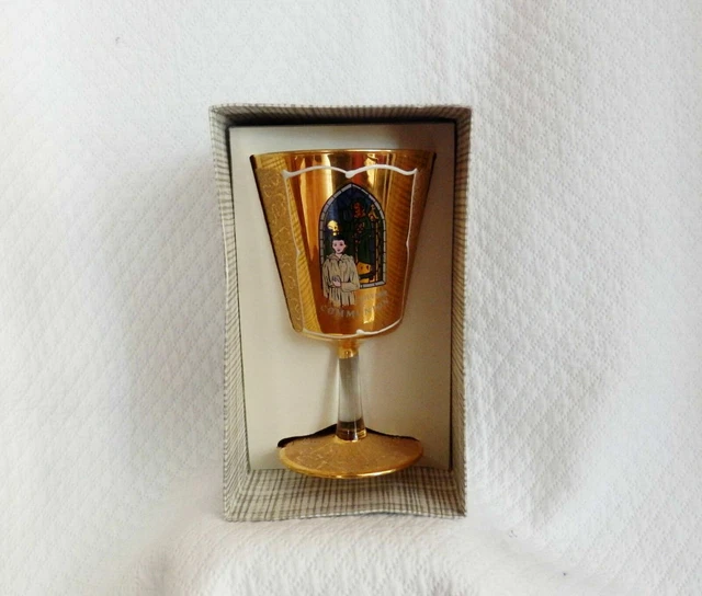 VERRE DE COMMUNION VINTAGE 1960' verre sur pied décor et dorure givrée EUR 35,00 - PicClick FR