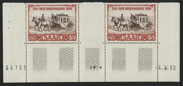 MI 291 SAAR Block 2 values 15FF+5FF "Day of stamp 1950 - IBASA" NEW ...