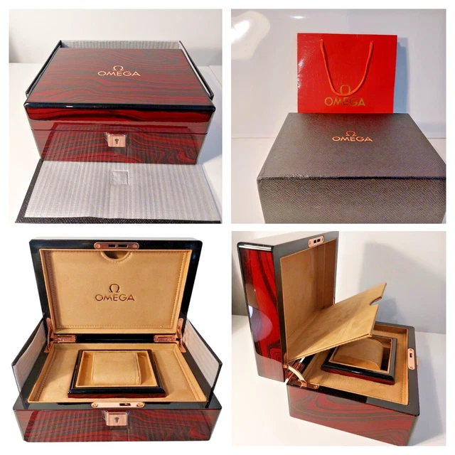 OMEGA LACQUERED REPLACEMENT Wooden Watch Storage Box Case, Gift Bag ...