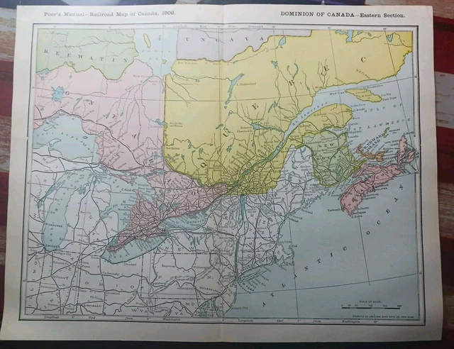 1906 DATED TRAIN Route Map Eastern Canada All Railroad Lines Station ...