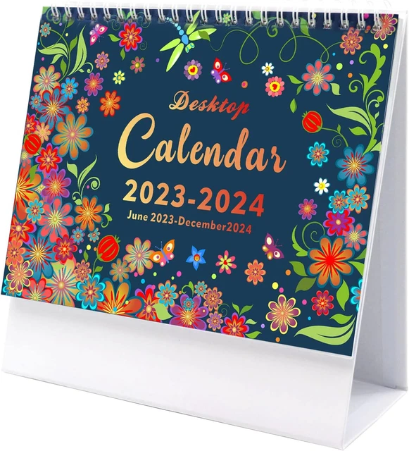 DESK CALENDAR 2023-2024, Standing Desktop Flip Planner with Stickers ...