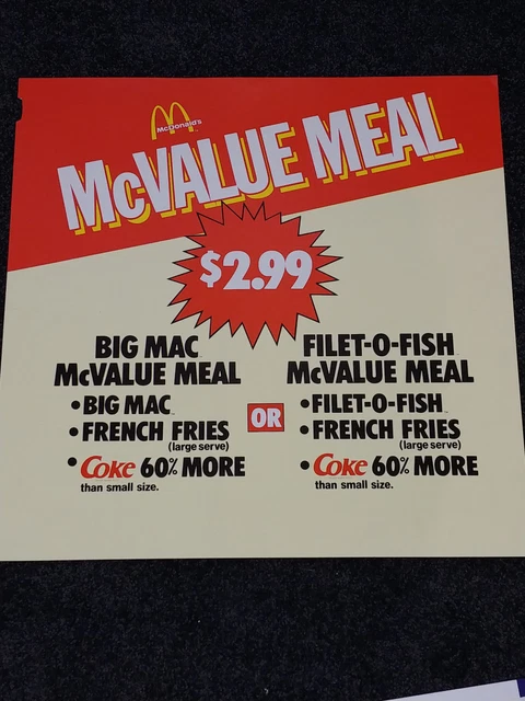 MCDONALDS AUSTRALIA 1980'S Big Mac Fillet-o-Fish McValue meal menu sign ...