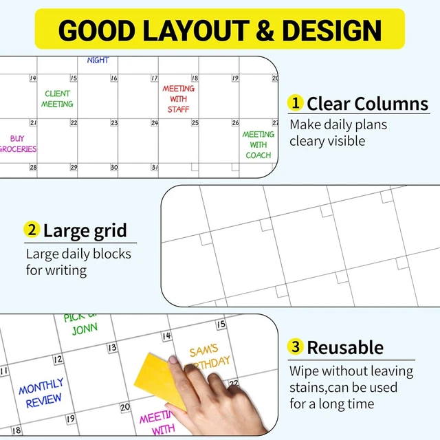 ERASABLE BLANK UNDATED Annual Yearly Wall Calendar Home School Planner ...