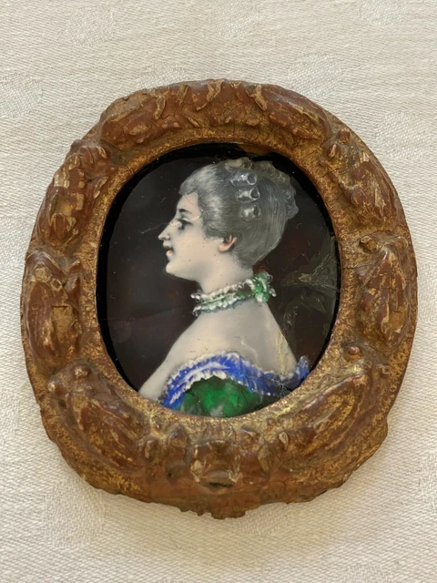 RARE ÉMAIL MINIATURE 18ème portrait de femme cadre 18thC enamel woman ...