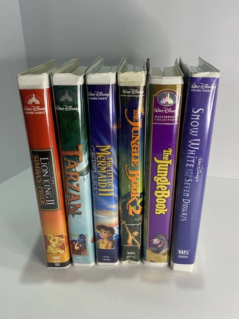 6 DISNEY VHS Bundle: Snow White, Jungle Book 1 and 2, Tarzan, Lion King ...