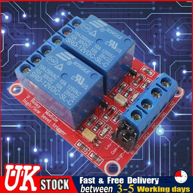 UK 12V 2-CHANNEL Relay Module Optocoupler H/L Level Triger for Raspber ...