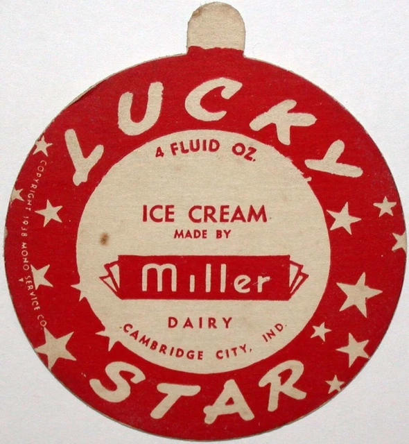 VINTAGE MILK BOTTLE cap MILLER DAIRY ICE CREAM Lucky Star Cambridge ...