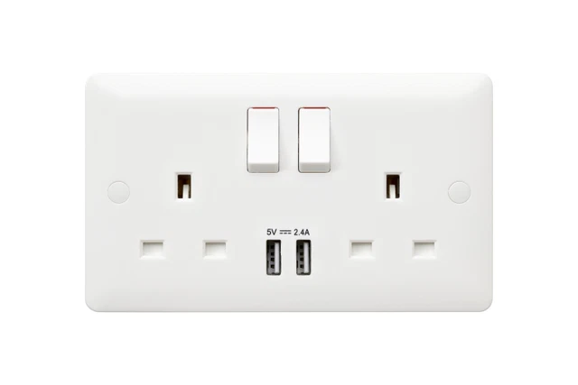 MK ELECTRIC DOUBLE Wall Plug 2x USB 2 Gang Switched Socket DP White ...