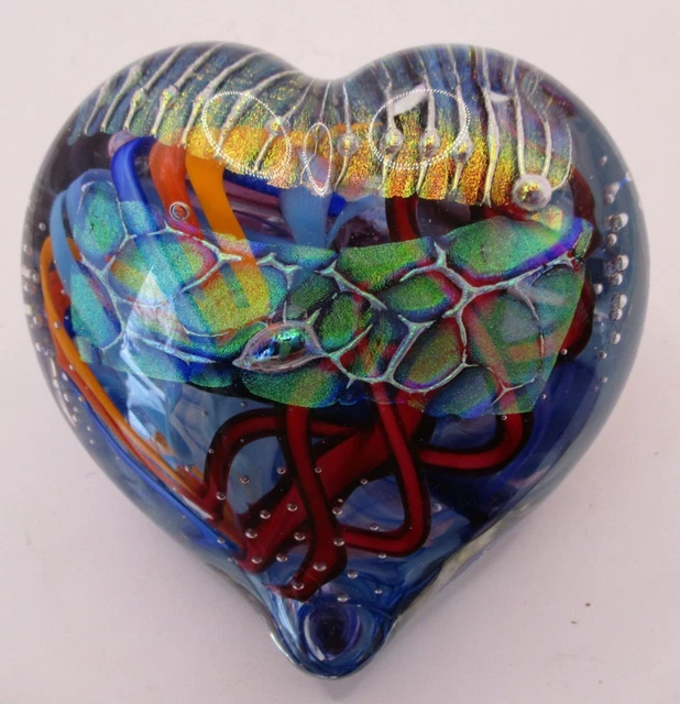 SIGNED TROPICAL ICEBERG Art Glass "Multi Verse" Heart Paperweight $115. ...