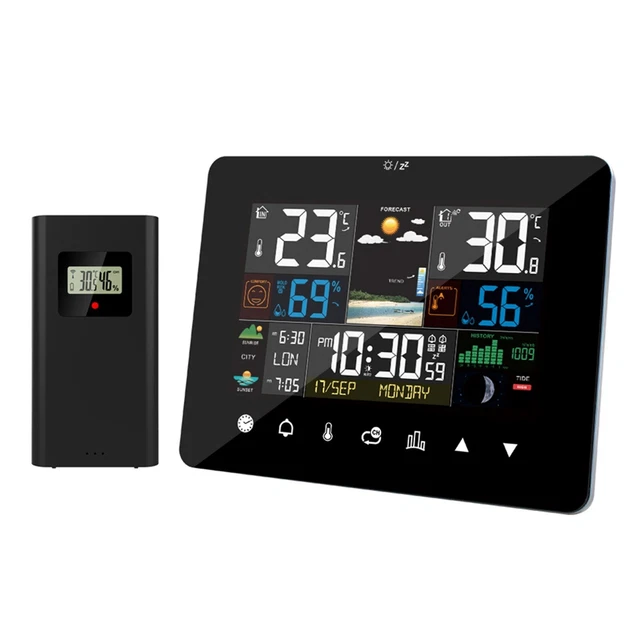 STATION MÉTÉO SANS fil avec rétroéclairage adaptatif et affichage du jour de EUR 42,00 - PicClick FR