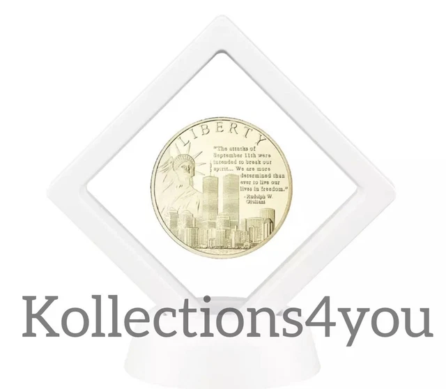 TWIN TOWERS WORLD Trade Centre 9/11 Gold Plated Commemorative Coin In A ...