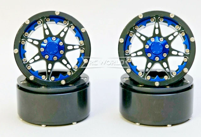 RC TRUCK WHEELS 2.2 ALUMINUM Beadlock 7 Star RIMS BLACK W/ BLUE $62.02 ...