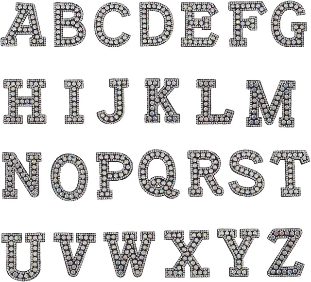 26PCS ALPHABET PATCHES A-Z Letters Rhinestone Appliques Sew on Iron on ...