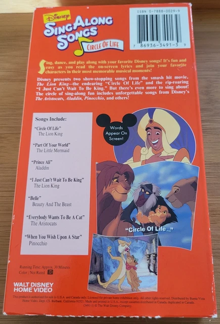DISNEYS SING ALONG Songs - The Lion King: Circle of Life (VHS, 1994) $8 ...