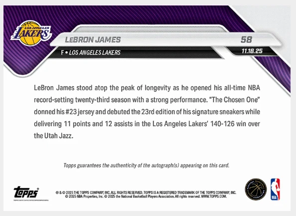 LEBRON JAMES - 2025-26 Topps NOW Card # 58 Lakers NBA Basketball ...