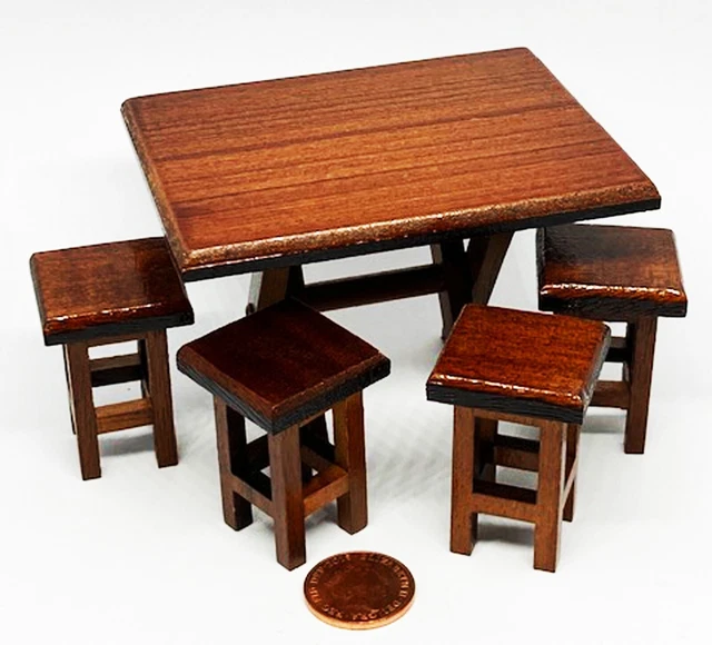 MAISON DE POUPÉES Pliable en Bois Table Et 4 Tabourets Tumdee 1:12 Miniature RC EUR 17,17 ...