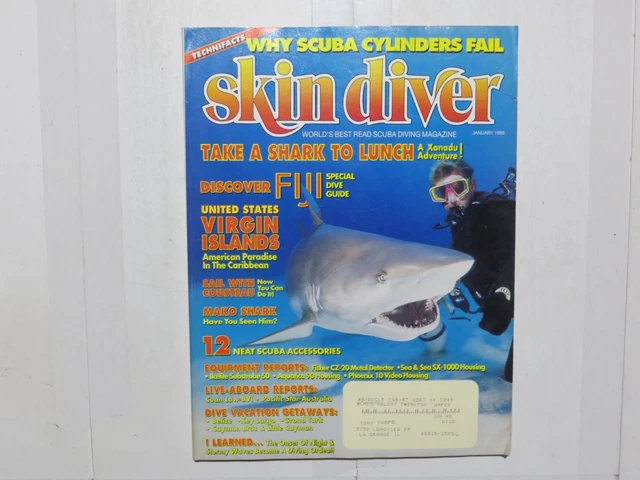 SKIN DIVER MAGAZINE Sharks & Discover Fiji January 1995 2K £14.80 ...