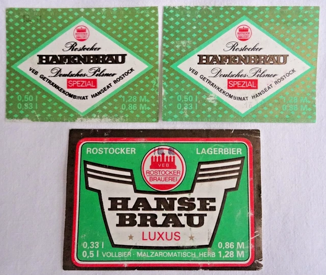 3 BIER ETIKETTEN/HANSEBRÄU/DDR/VEB/BRAUEREI Rostock/1980 !!! EUR 3,00 ...
