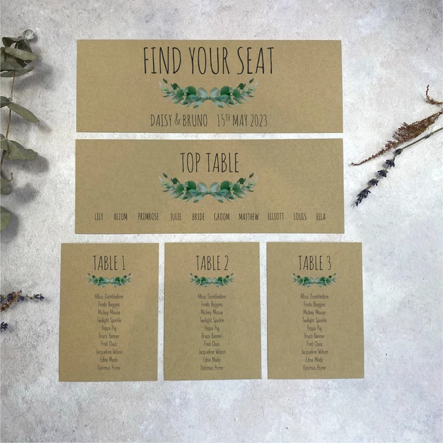 EUCALYPTUS INDIVIDUAL TABLE Plan Cards / Rustic Green Boho Wedding Seating Chart EUR 4,56 ...