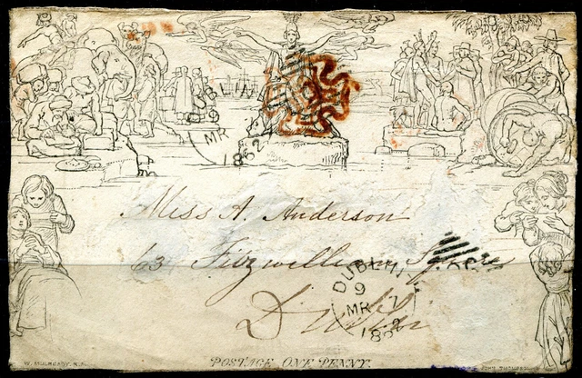 (501) POOR QV 1d MULREADY A165 RED MALTESE CROSS. STAMP REMOVED PMK 7 ...