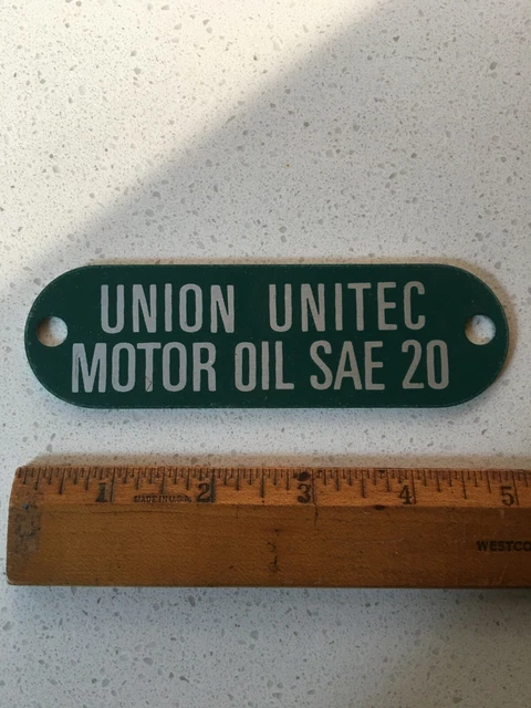 UNION UNITEC MOTOR Oil Sae 20 Metal Aluminum Tag Pump Badge Gas Sign ...
